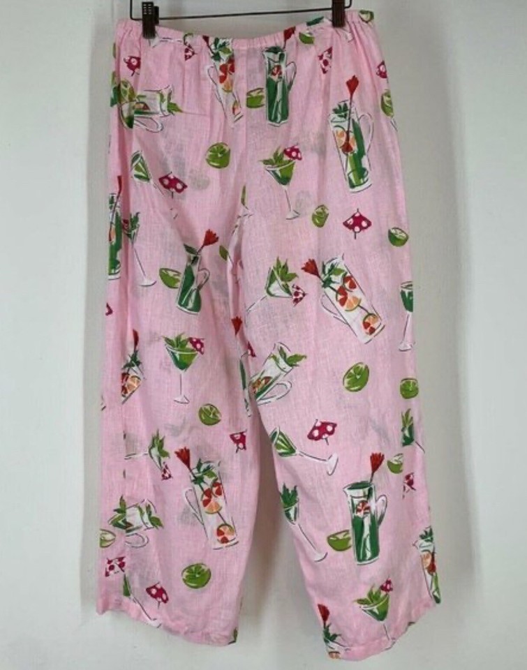 Dandy By Randi M Women’s Pink Linen Capris Novelty Print Martini/ Margarita M | eBay