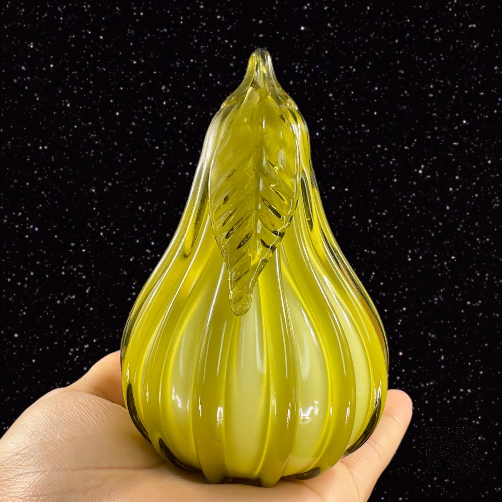 Studio Art Glass Pear Apple Fruit Green Cased Glass Figurine ...