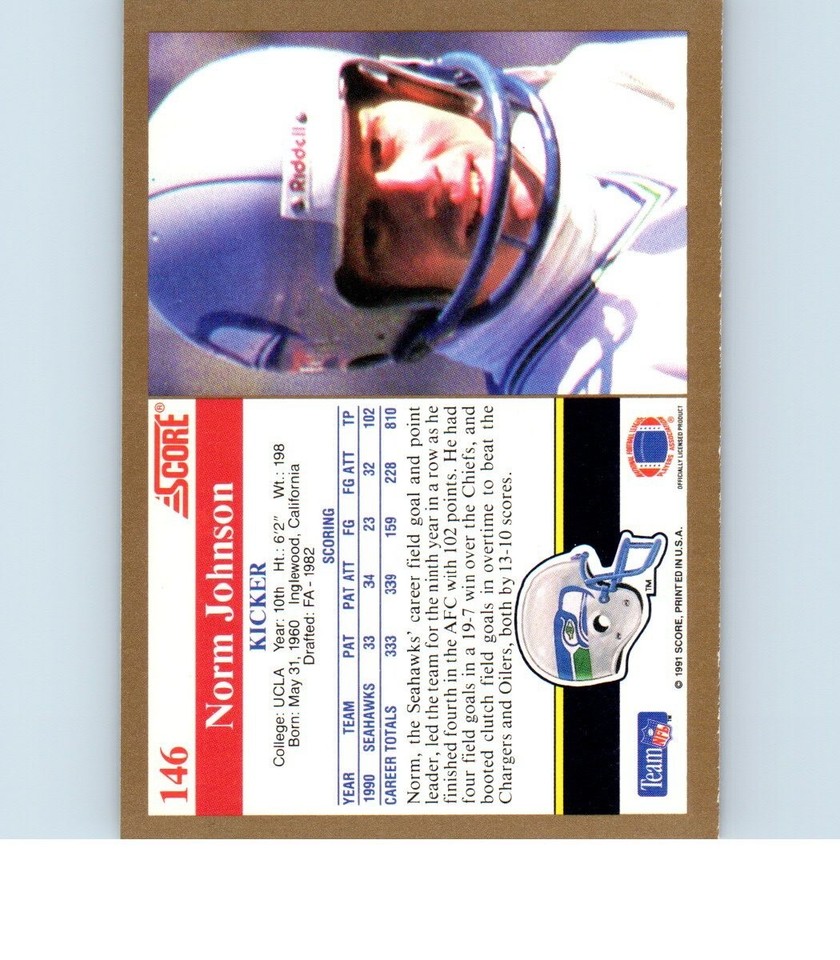 Norm Johnson 1466 Seahawks 1991 Score NFL Football Trading Card | eBay