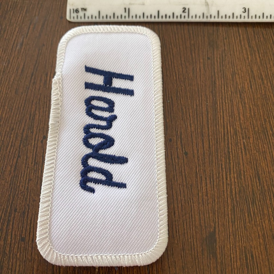 Harold Name Patch Embroidered White Navy Blue Stitch Iron-On ...