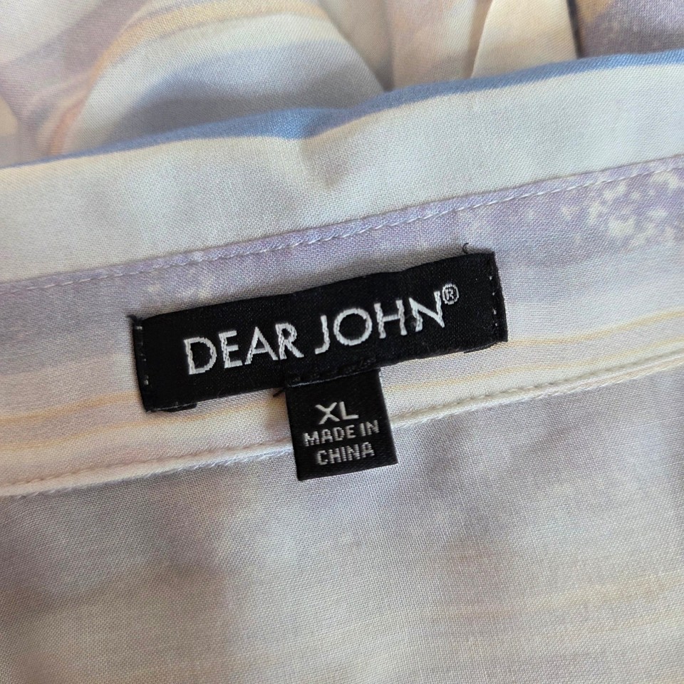 Dear John Blue Yellow Striped Button Up Shirt Rayon Coastal Grandmother ...