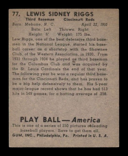 1939 Play Ball #77 Lew Riggs EXMT X3283270 | eBay