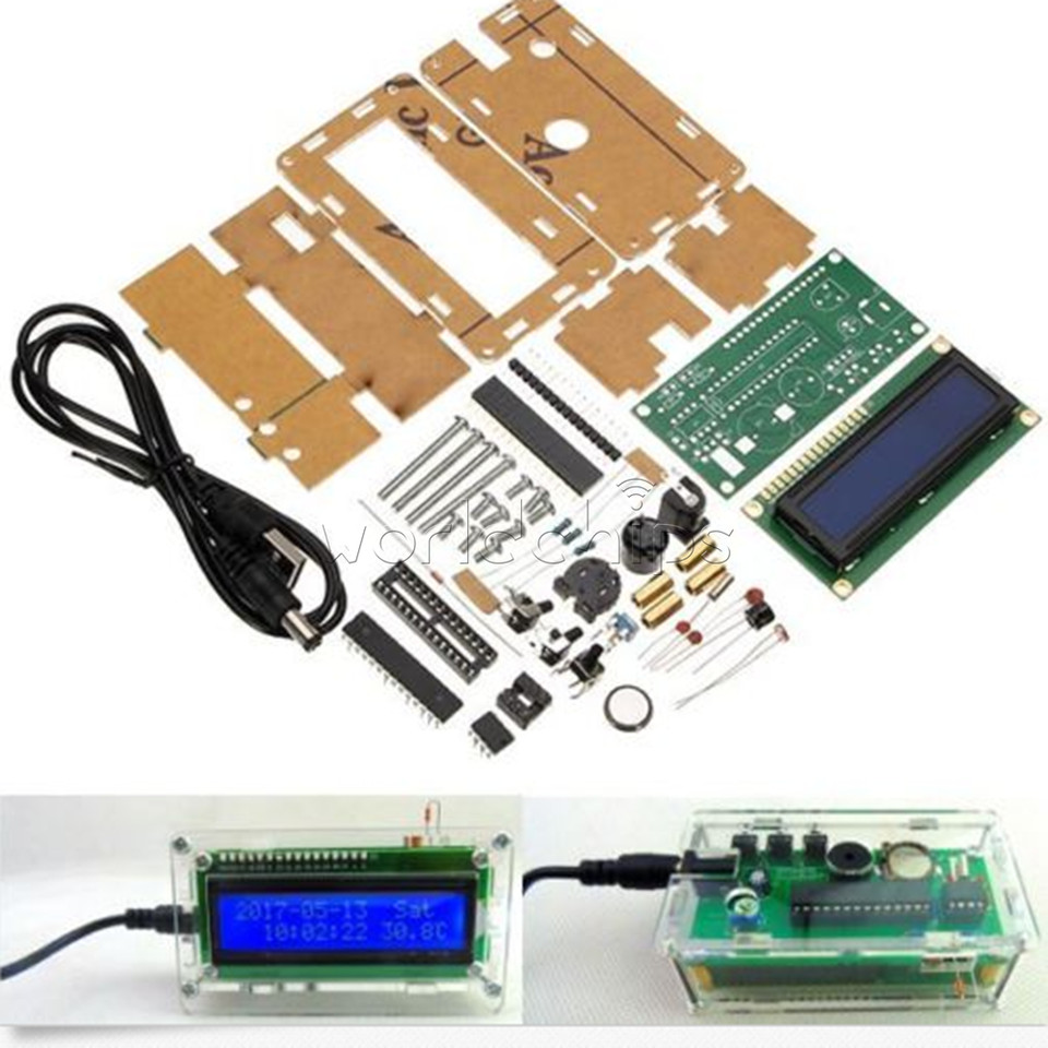 5V LCD1602 Backlight Multifunction Electronic Clock DIY Kits With Acrylic Case | eBay