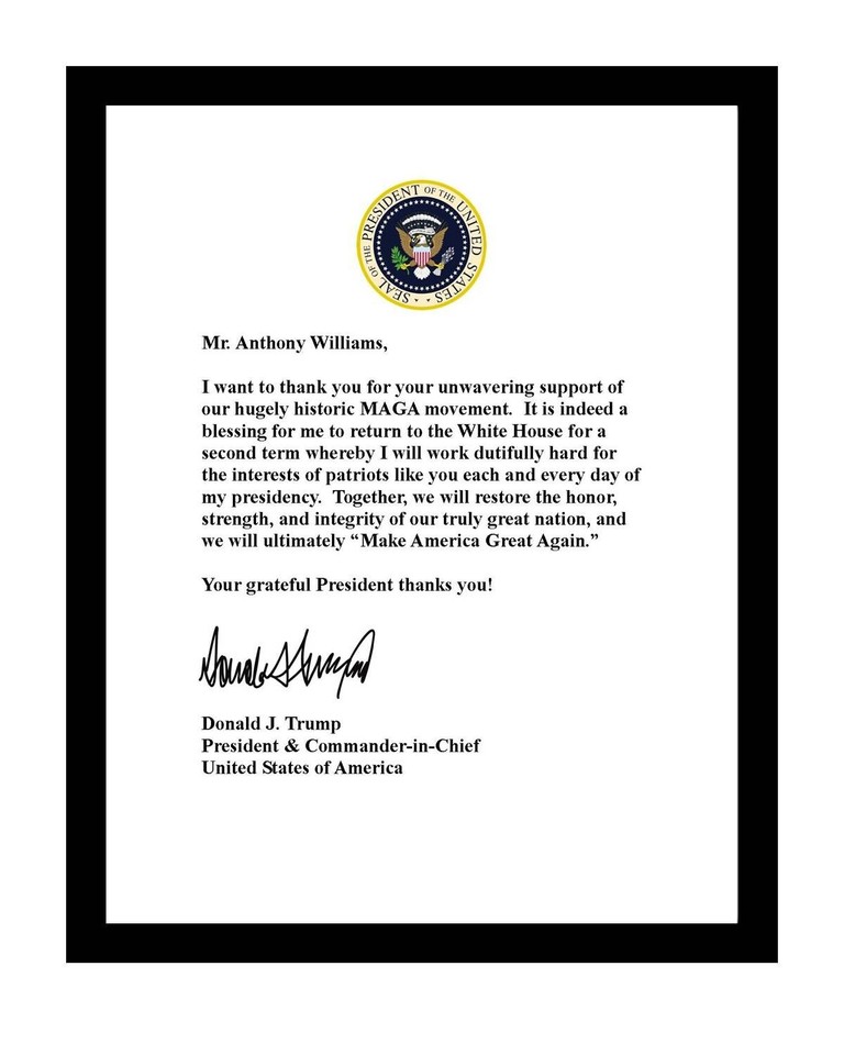 Donald Trump signed Re-election letter Customized to YOUR NAME 47th ...