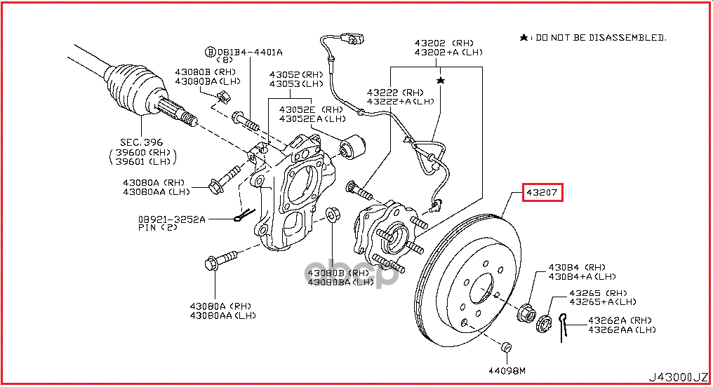 43206-1LB0A Nissan Rotor-disc brake, rear axle 432061LB0A, New Genuine ...