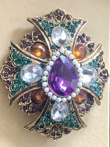 Vintage Large Multicolor Glass Rhinestone Gold Tone Brooch Pin 2x2.5 ...