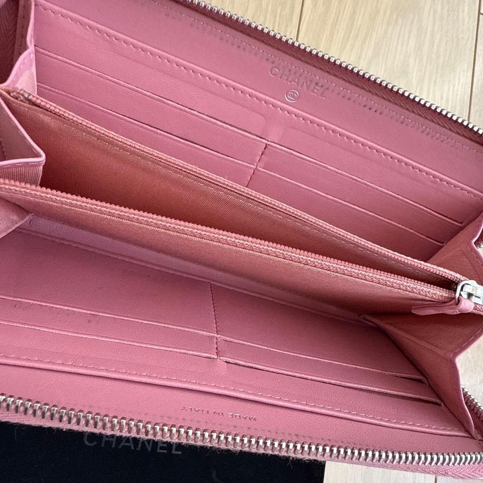 CHANEL Camellia Pink Long Wallet Box Card Dust Bag Excellent Condition ...