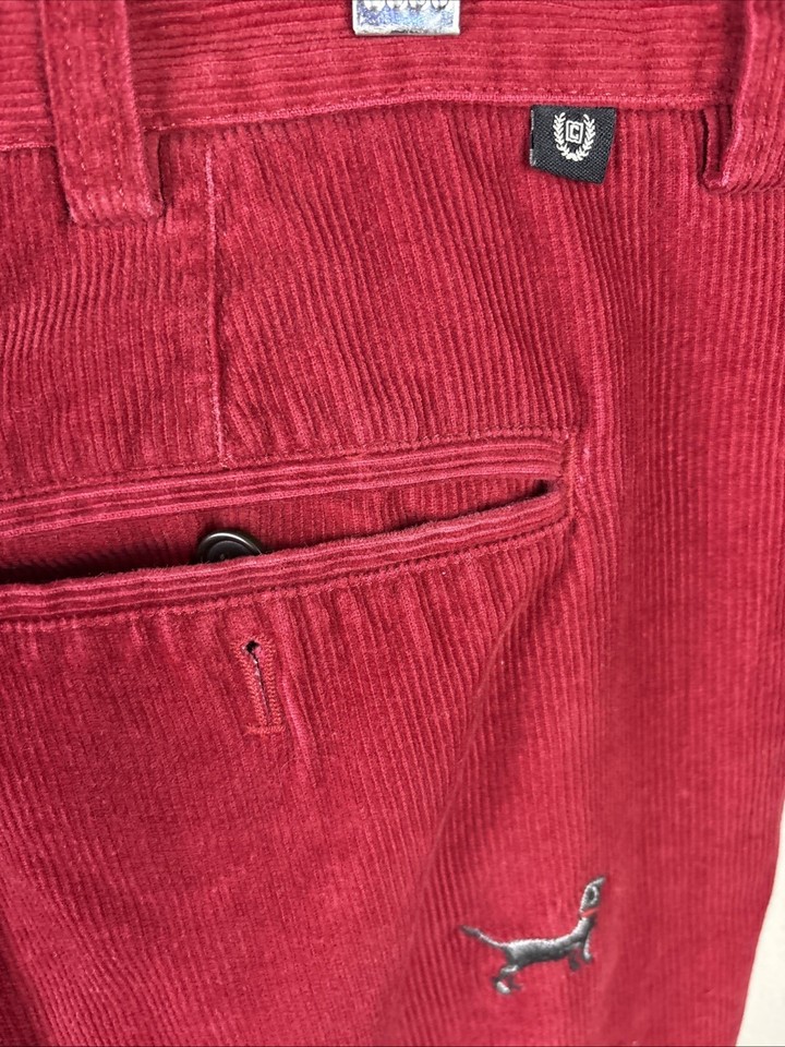 Chaps Burgundy Corduroy Pants Embroidered Labrador Dogs Straight Leg 38 ...