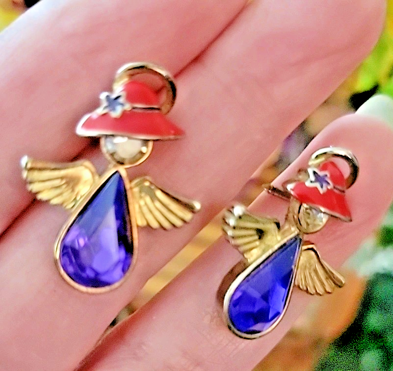 Adorable Angels Crystal Stone Wearing Fashion Hats Dangle Pierced ...
