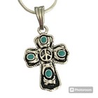 Vintage Cross Peace Sign Necklace Aqua Silver Plated 16-18 ...