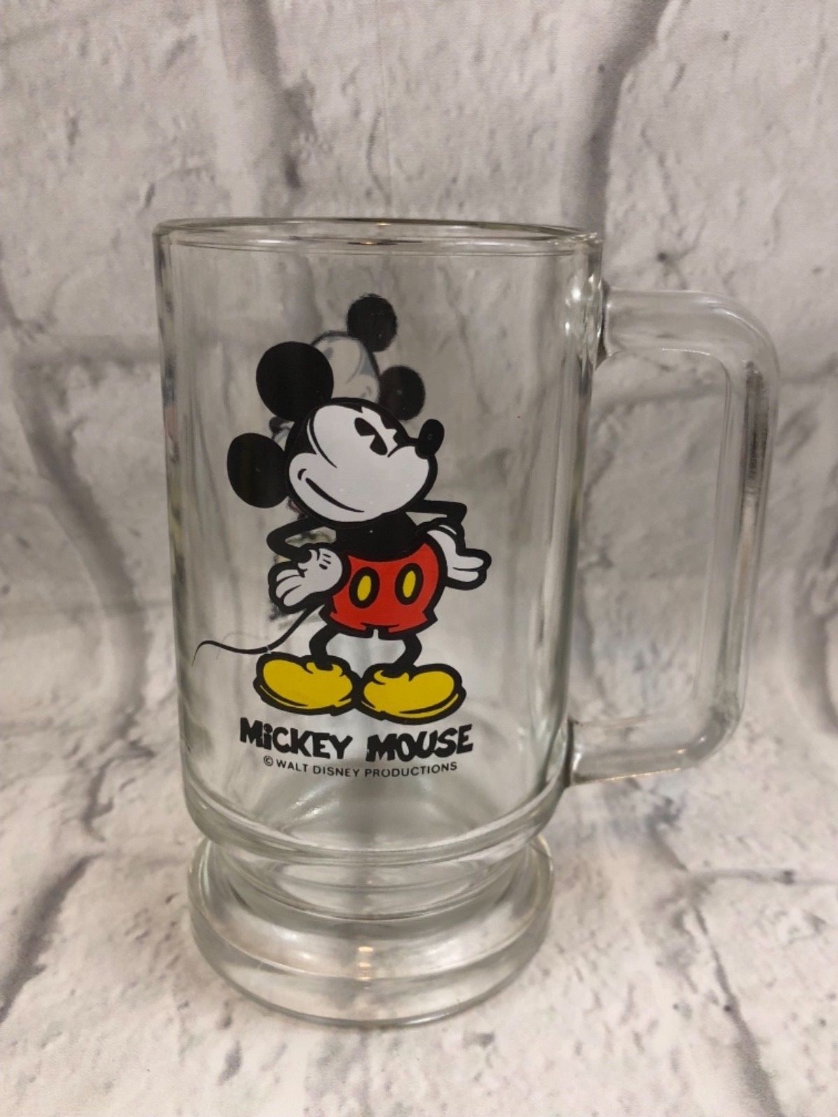 Walt Disney Production Mickey Mouse Clear Glass Mug Collectible | eBay