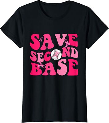 Groovy Save Second Base Breast Cancer Awareness Ladies' Crewneck T ...