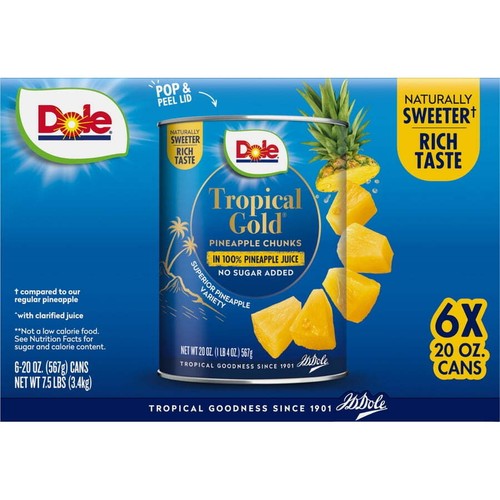 (6Cans) Dole Gold Pineapple Chunks in 100% Pineapple Juice 20Oz Can ...