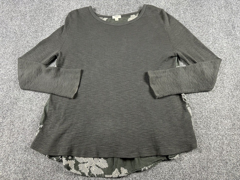 Dylan Women’s Tunic Pullover Shirt Sz Large Green Grey Floral Stitch ...