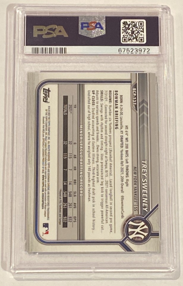 2022 Bowman Mega Box Trey Sweeney Chrome Blue Refractor /150 PSA 10 ...