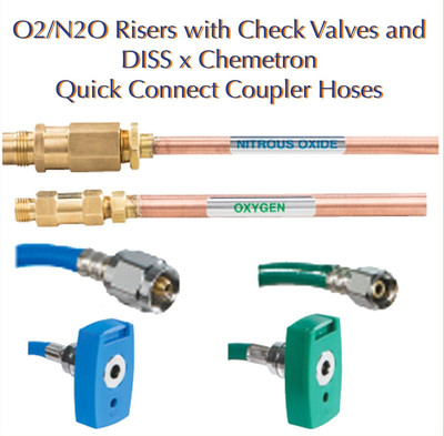 Belmed Riser w/Check Valve & DISS X Chemetron Quick Connect Hoses O2 ...