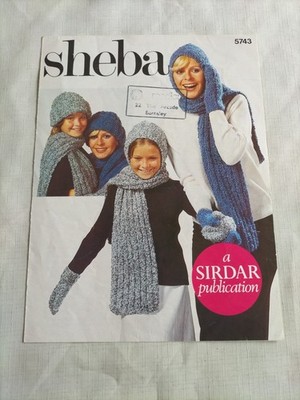 1970s Sirdar Sheba Vintage Knitting Pattern - 5743 Scarf Cap Mittens ...