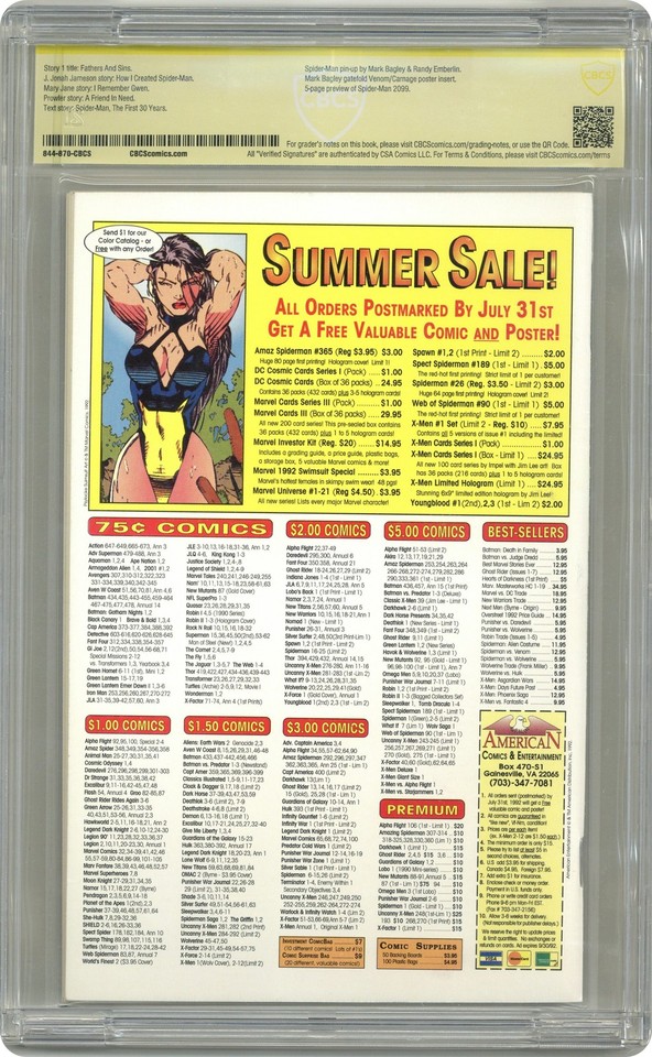 Amazing Spider-Man #365 CBCS 9.6 Witnessed Sig David, Bagley, Plus Two ...