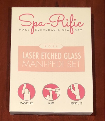 Spa-Rific Laser Etched Glass Mani-Pedi Set Rose Manicure Buff Pedicure ...