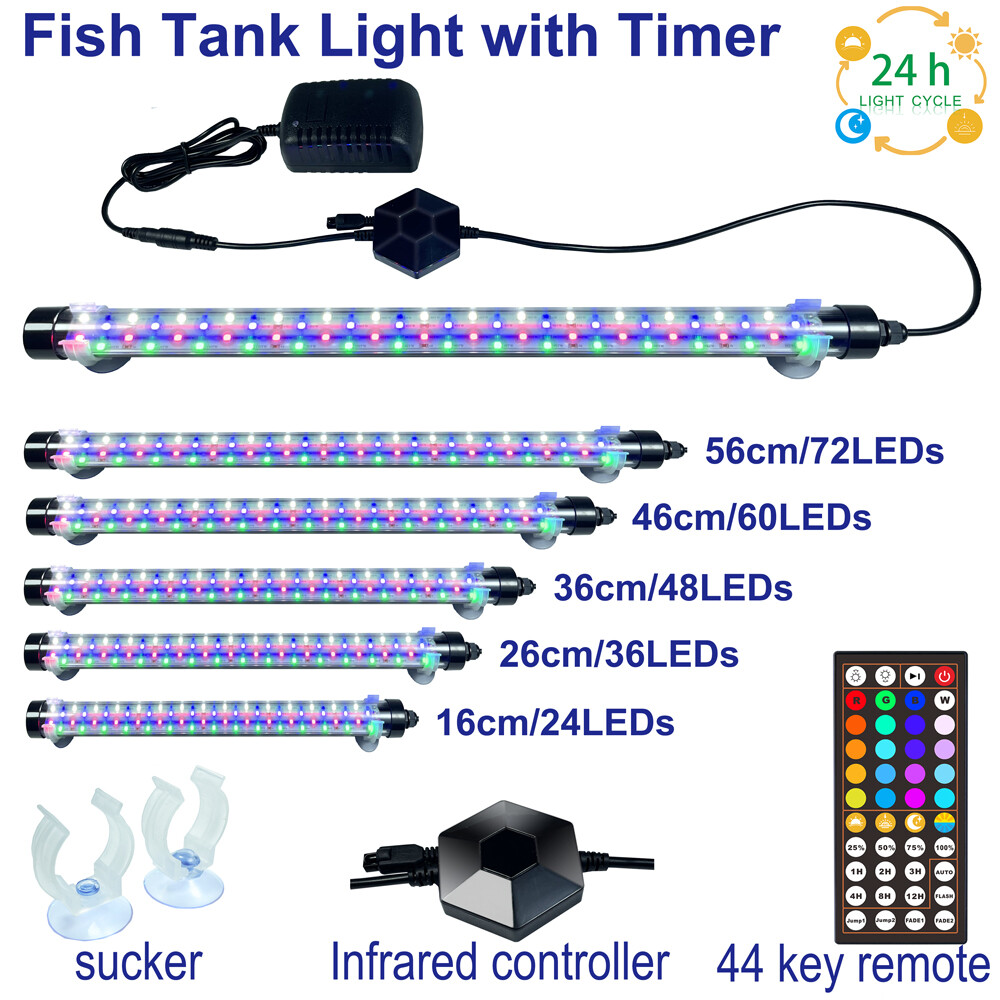 12 20 24 36 48In Aquarium Light Fish Tank RGB 24/7Timer AUTO ON/OFF ...