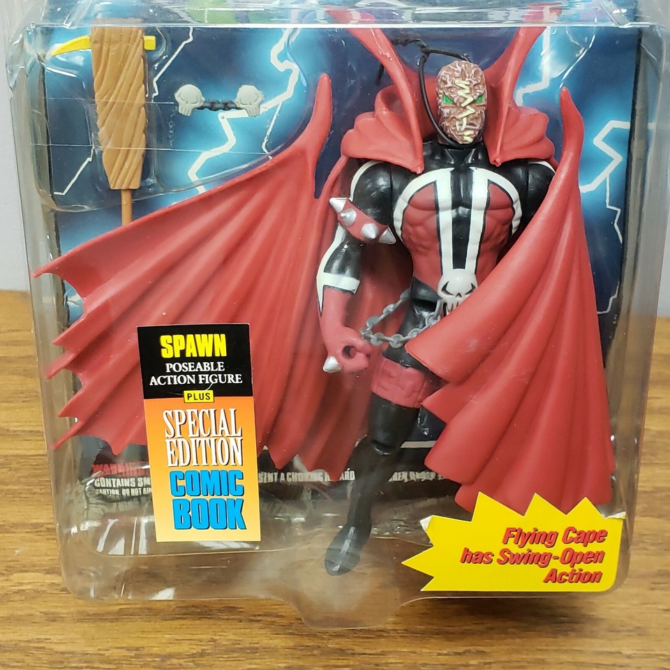 Spawn Unmasked Variant Flying Cape Figure Series 1 w/ Comic Book 1994 ...