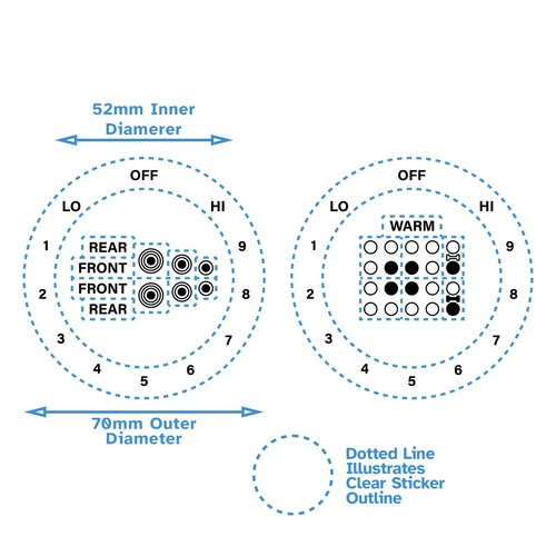 2x Dial Lo 1-9 Hi AC/CCW 52mm 2" 4 Hob Burner Cooktop Sticker Oven ...