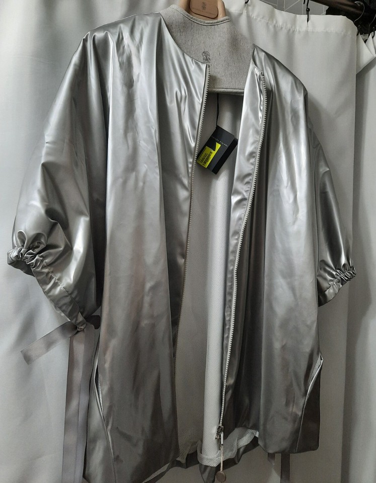 850$ FABIANA FILIPPI WOMENS SILVER LIGHTWEIGHT SHORT RAINCOAT SZ:US M ...
