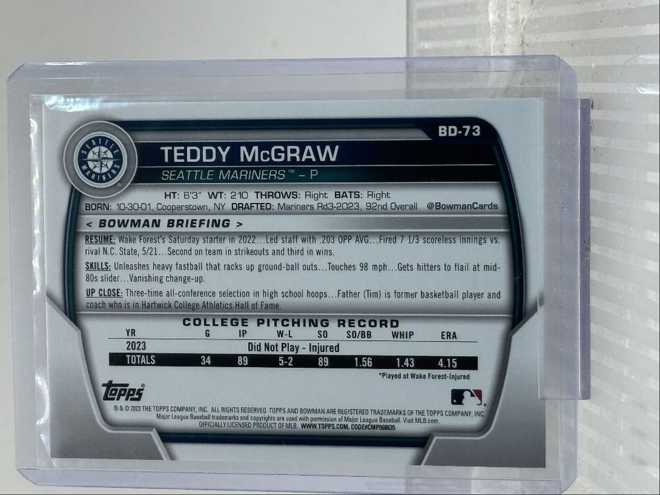 TEDDY MCGRAW 2023 BOWMAN DRAFT 1ST ORANGE BORDER PAPER /25 Q2560 | eBay