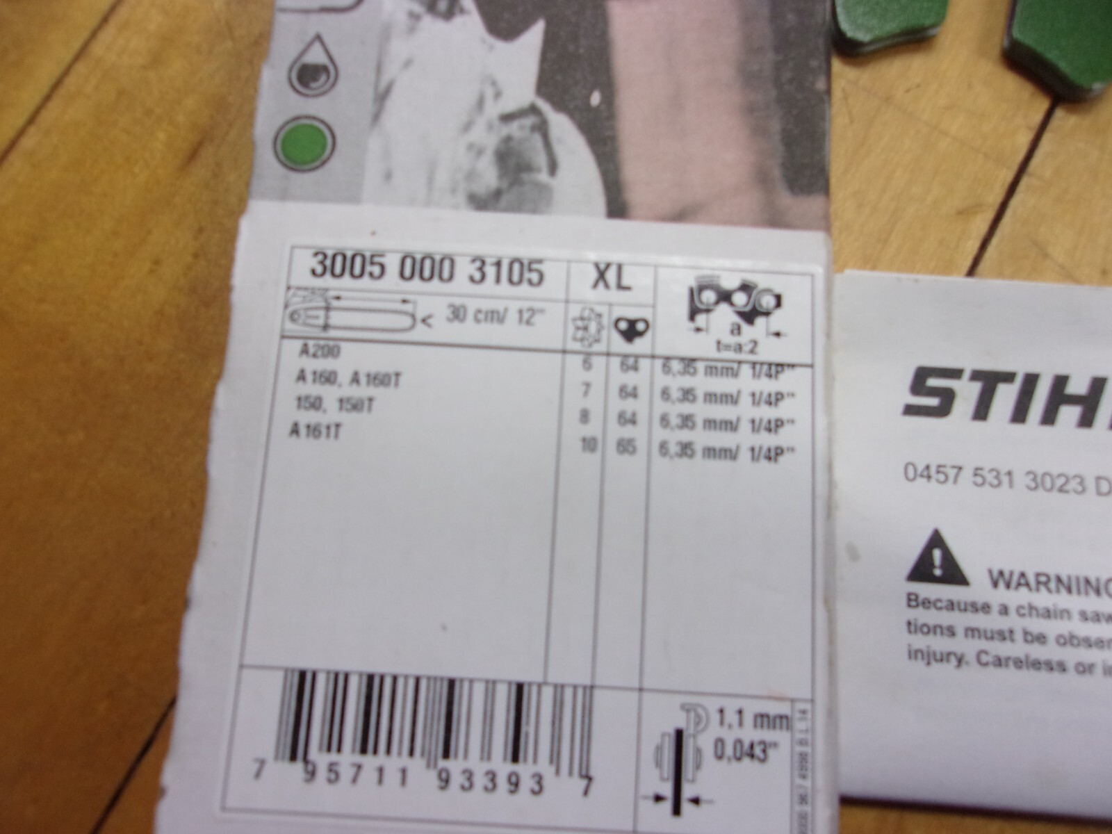 Stihl 12" Carving Guide Bar & Chain 1/4P" .043" 64DL OEM 3005-000-3105 ...