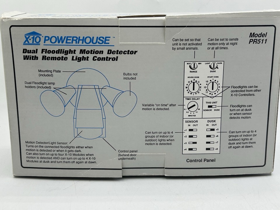 X-10 POWERHOUSE Dual Floodlight Motion Detector With Remote Light ...