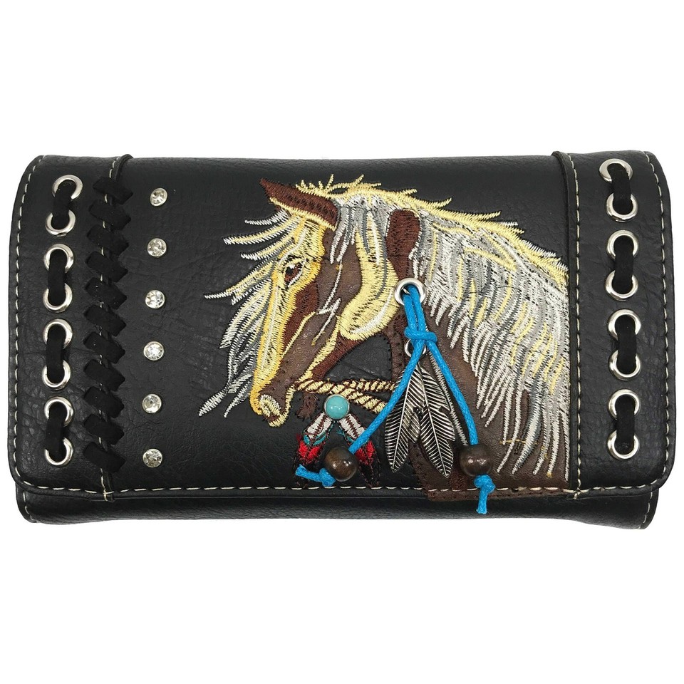 Dakota Horse Head Country Floral Cowgirl Crossbody Western Trifold ...