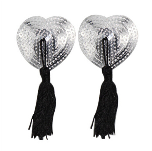 Heart Shape Sequin Nipple Covers Pasties with Tassels- 9 colors - Sexy ...