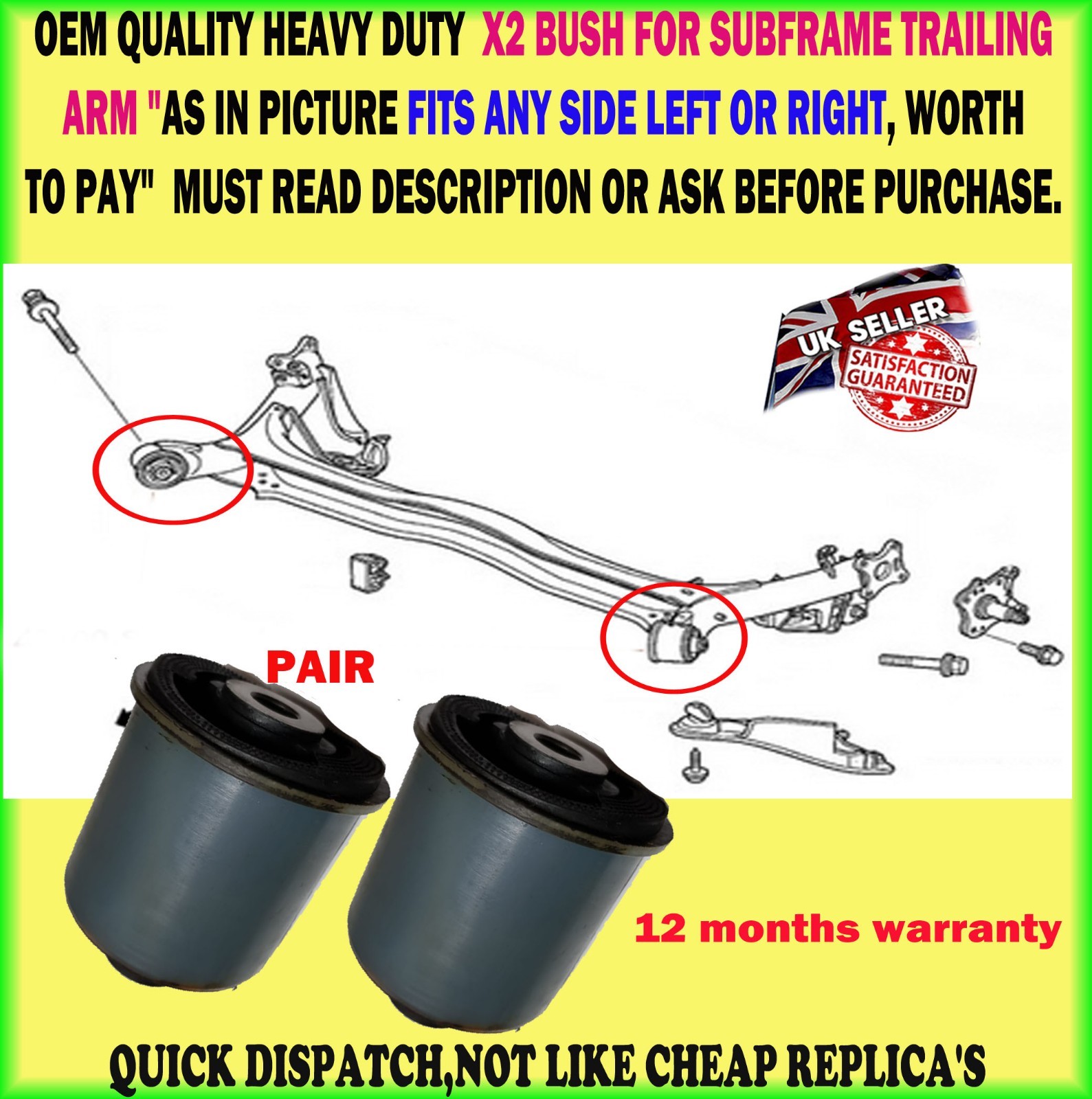 X2FITS HONDA CIVIC 2005>1.3 1.4 1.8 2.0 2.2 REAR AXLE SUBFRAME TRAILING ...