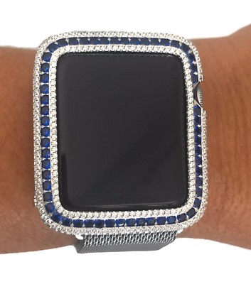 Series 1 Bling Apple Watch Sapphire Blue Zirconia Silver Case Bezel ...
