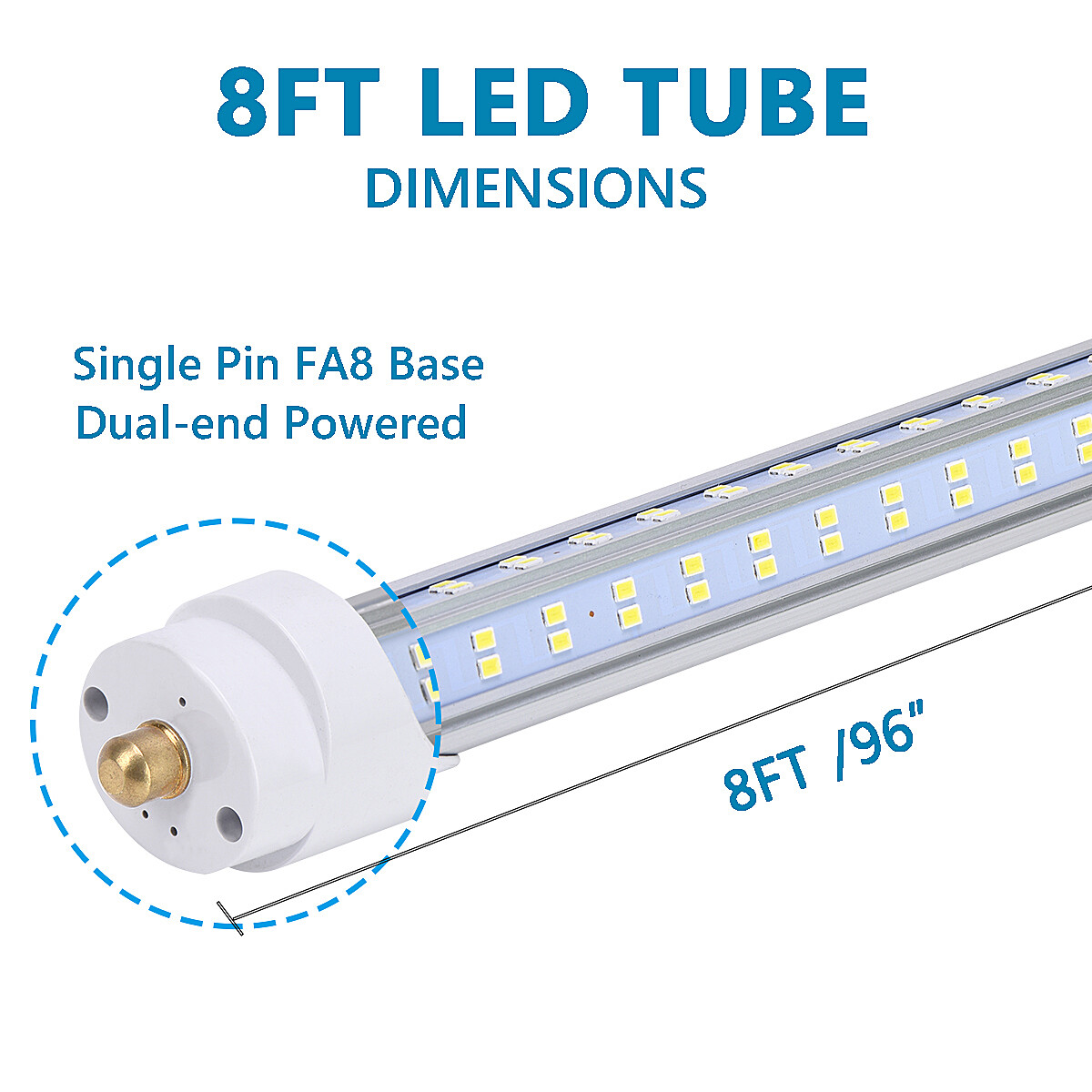 20PCS 8FT LED Tube Light 150W T8 Single Pin FA8 V Shaped LED Shop Light ...