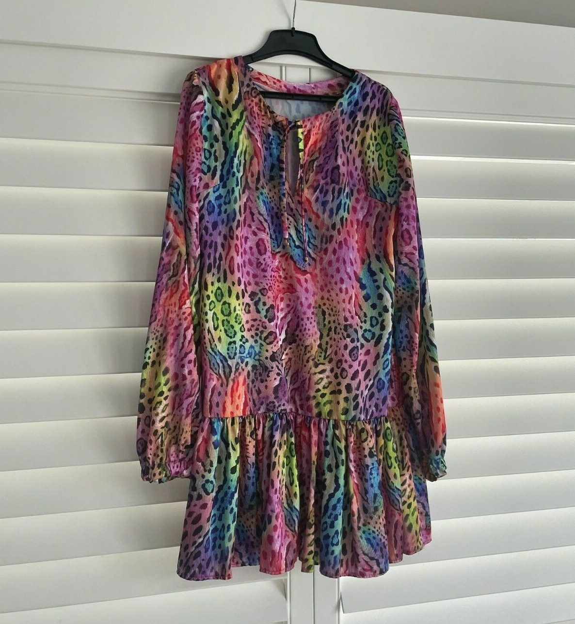 Summer holidays Neon fluro silk Animal print Swing Frill long sleeve ...