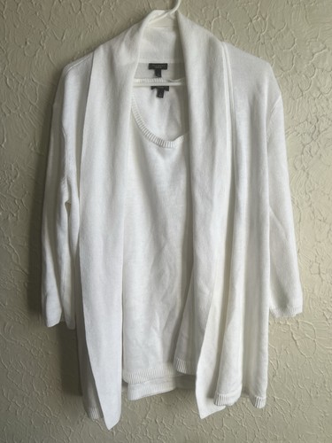 Talbots Ivory Cream Linen Blend Knit Open Front Cardigan Sweater Set ...