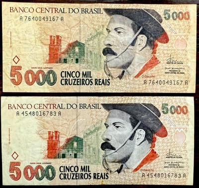 Brazil 5000 cruzeiros reais 1993 "Gaucho" P-241 VF C239S36rM12re23i:F ...