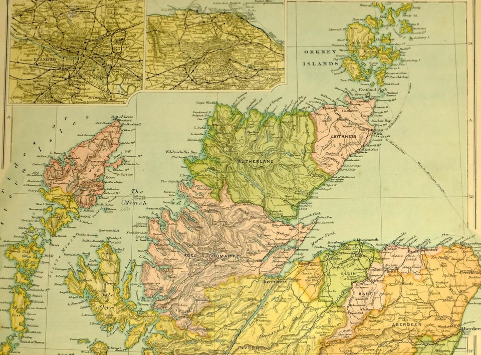 1905 ANTIQUE MAP ~ SCOTLAND HEBRIDES ARGYLL SUTHERLAND PERTH GLASGOW EDINBURGH | eBay