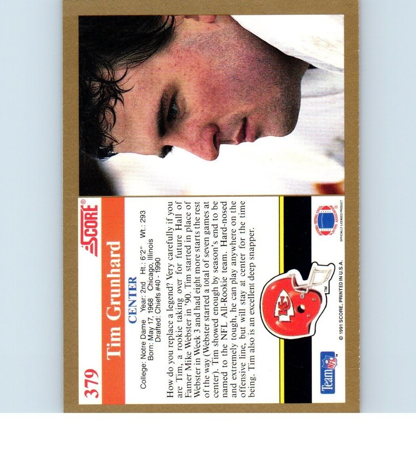 Tim Grunhard Chiefs 379 1991 Score NFL Football Trading Card | eBay