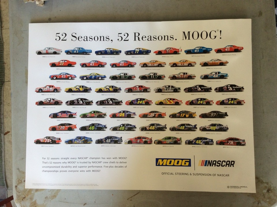 NASCAR CHAMPION MOOG POSTERS Multiple Years 31,33,35 To 41 and 45 To 52 ...