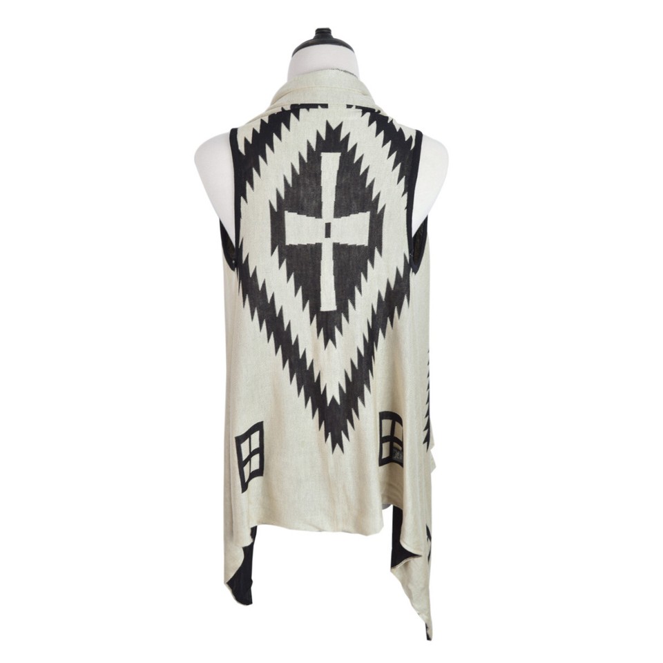 Premium Reversible Geometric Cross Kimono Vest Cardigan Poncho Sweater ...