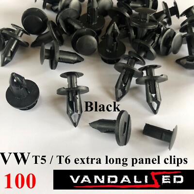 LONGER LONG PANEL CLIPS VW TRANSPORTER 100 BLACK T4 T5 T6 TRIM VAN ...