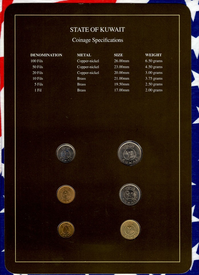 Coin Sets of All Nations Kuwait w/card 1976-1988 UNC 50,20,10 Fils 1983 ...