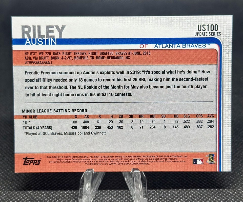 Austin Riley 2019 Topps Update Rookie RC #US100 Atlanta Braves | eBay