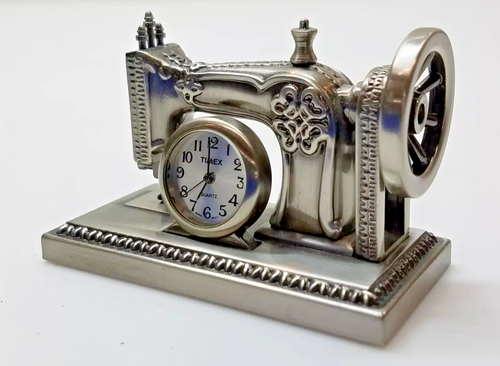 Timex Quartz Mini Sewing Machine Clock Pewter Tone Desk Paperweight ...