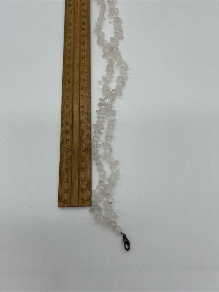 Pink Rose Quartz Chip Necklace Double Strand Clear White Stones | eBay ...