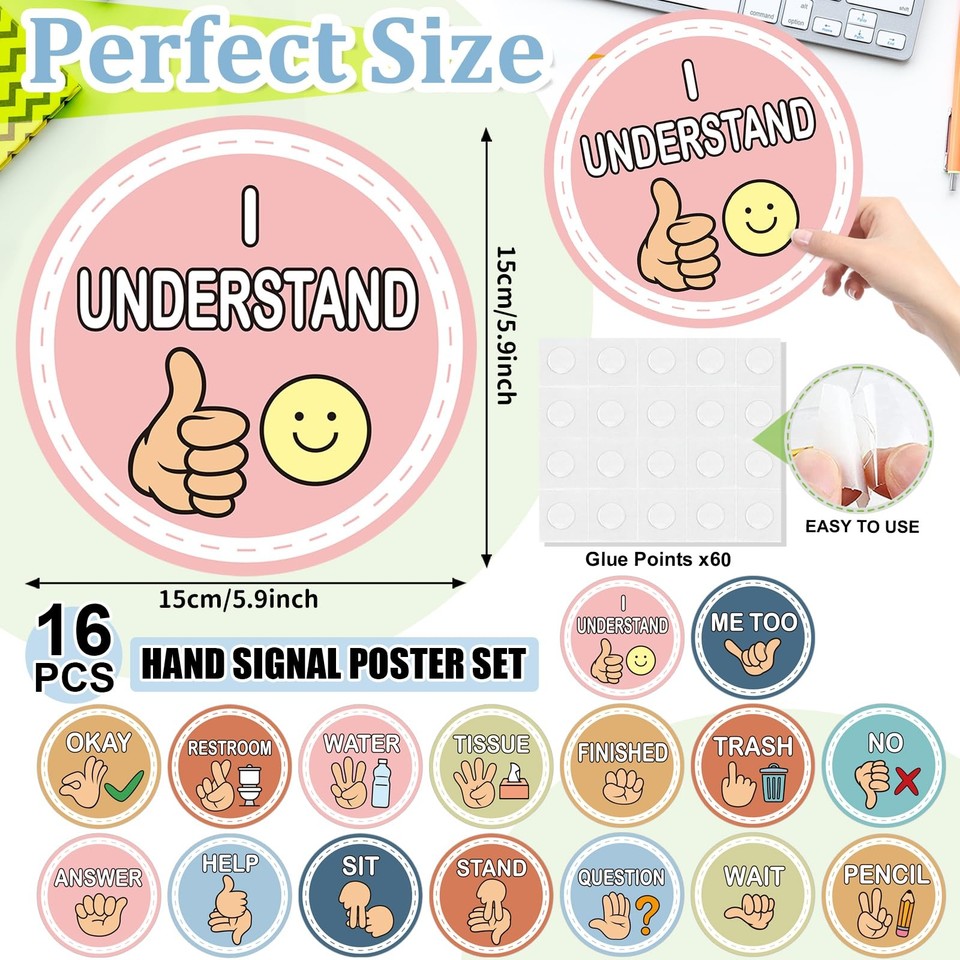 16 Pcs Sign Language Posters for Classroom, Teacher Students Visual ...