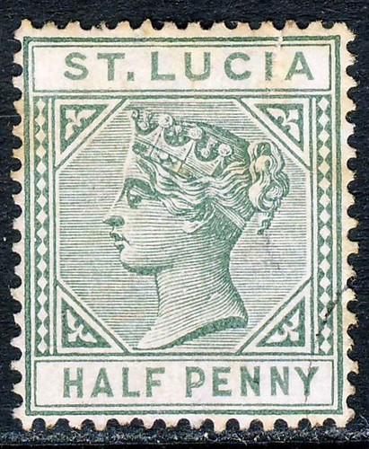 ST LUCIA Queen Victoria 1891 ½d. Die II Dull Green Watermark Crown CA ...