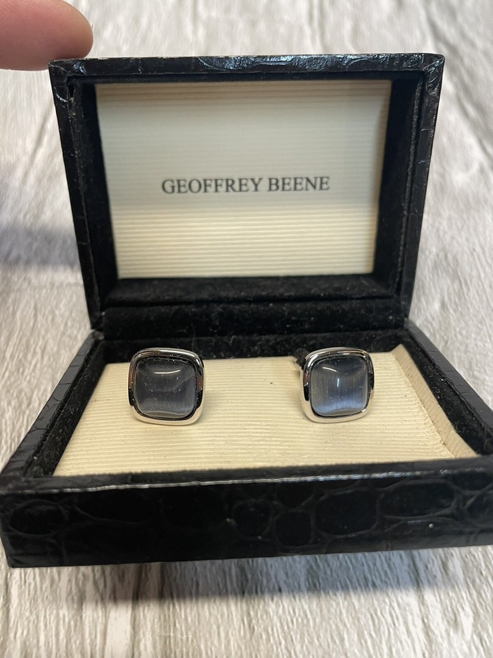 Geoffrey Beene Cuflinks Silver & Light Blue Color 26217978857| eBay